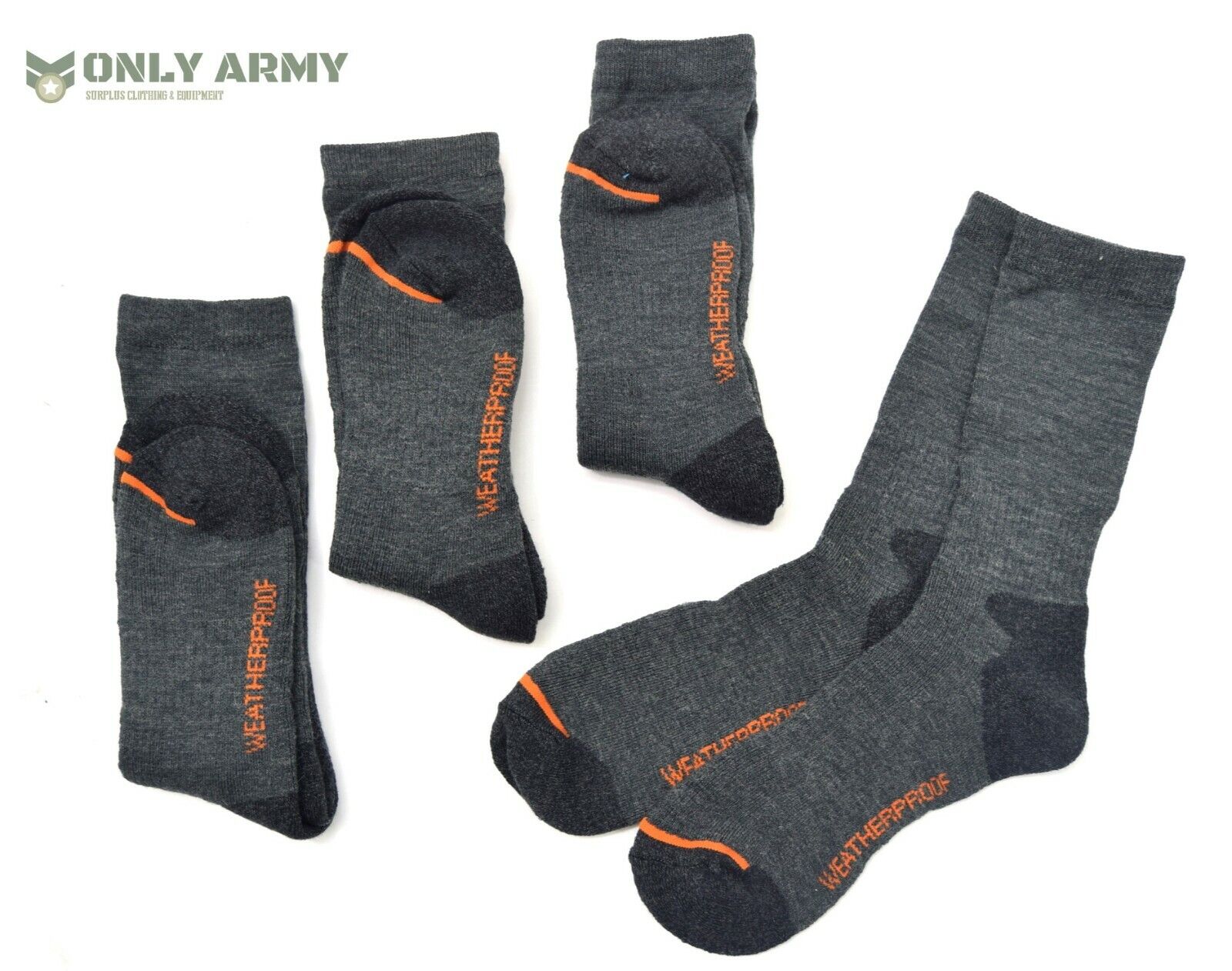 4 x Pairs Grey WEATHERPROOF® Outdoor Socks Thermal Cushioned Work Hiki – Only Army Surplus