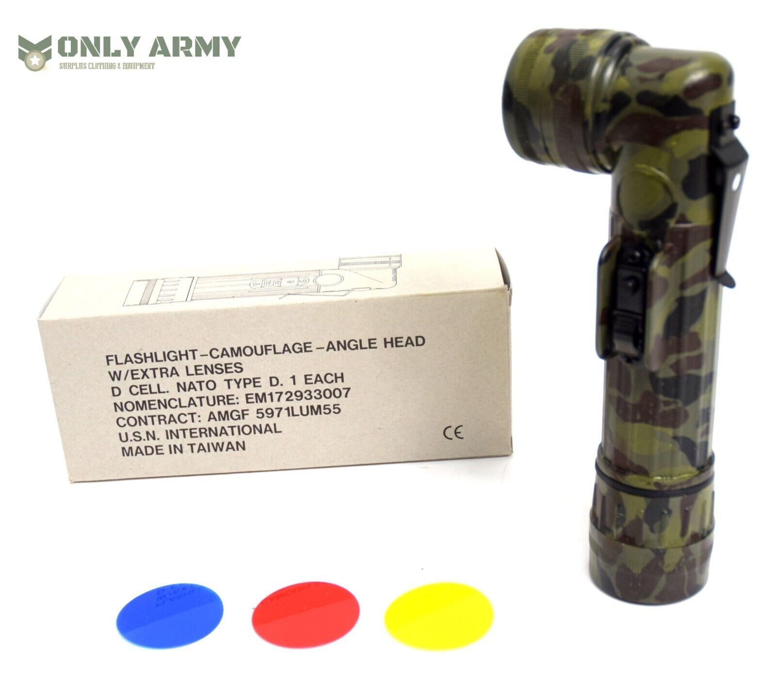 British Army CAMO Angle Torch Flashlight With Filters D Size Cadet Mil ...