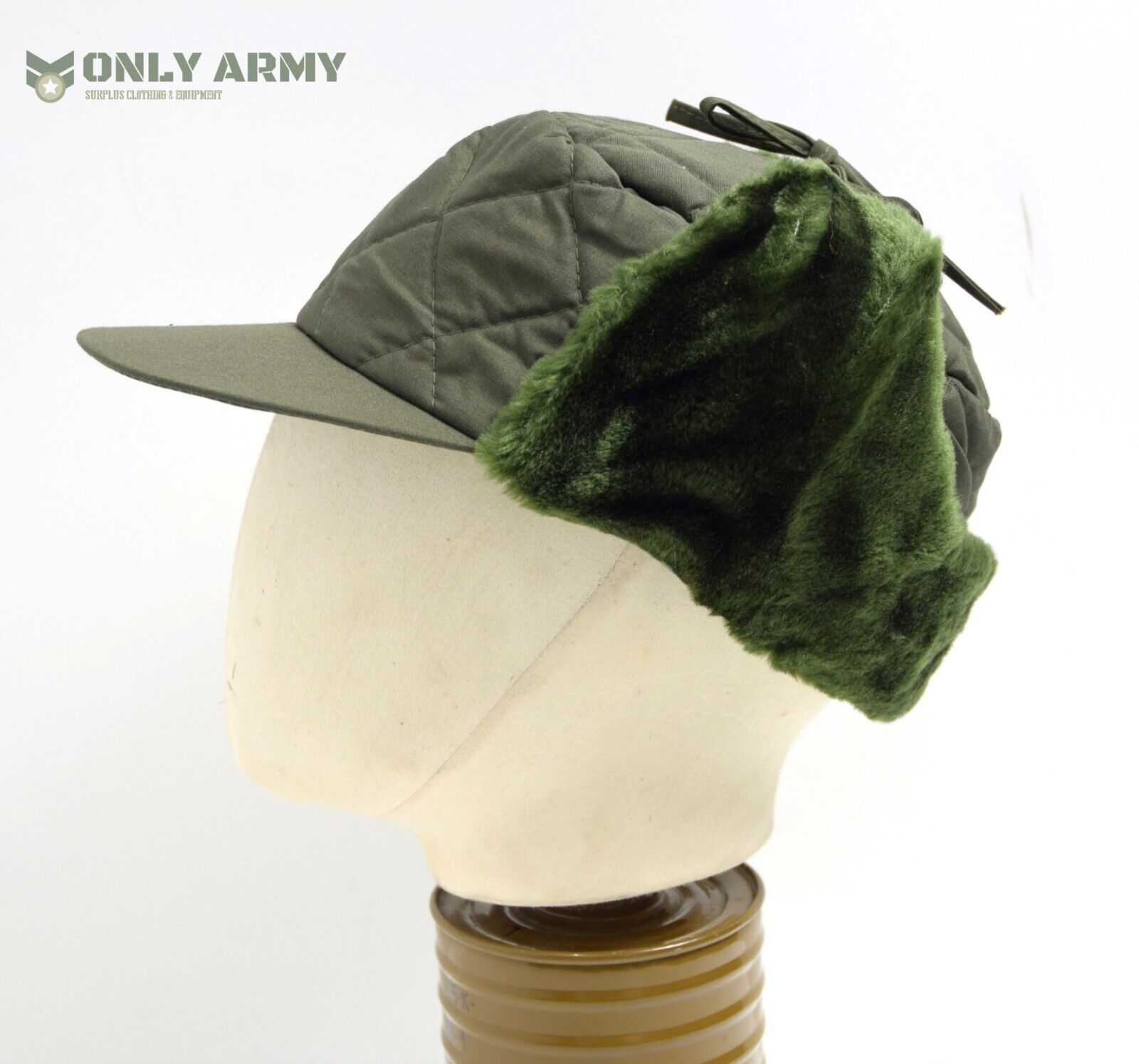 Swedish Army Style Winter Hat Size 61 XL Fur Lined Peak Cap Cold Weather Trapper